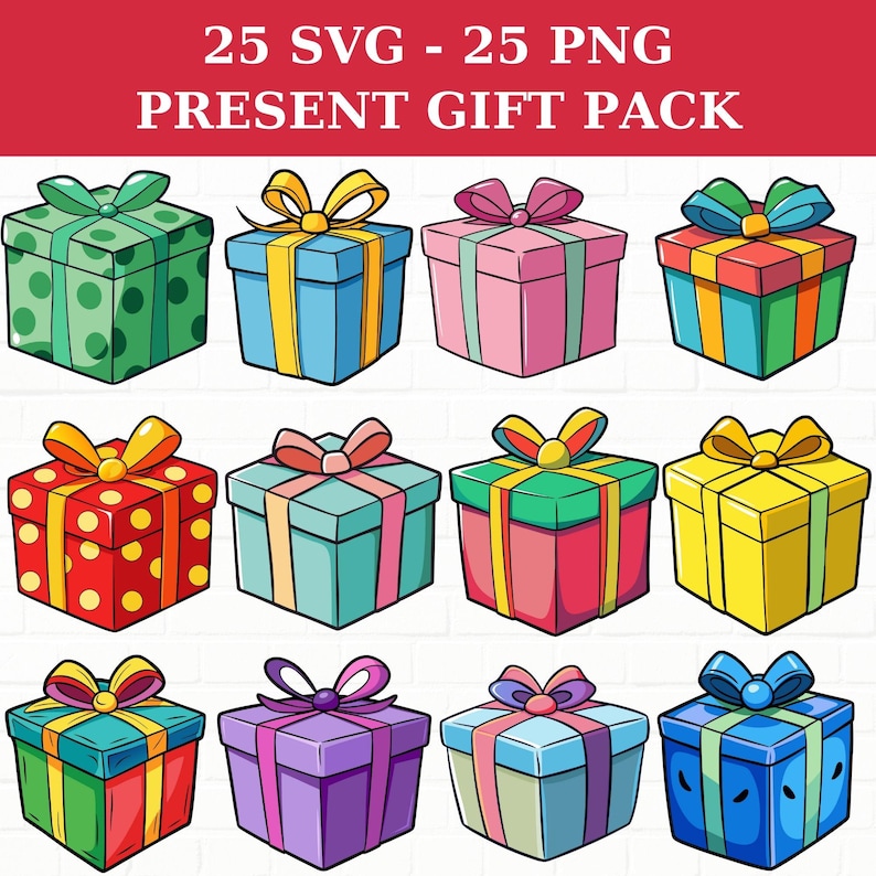 Colorful Gift Box SVG Bundle: Christmas Presents Clipart (digital ...