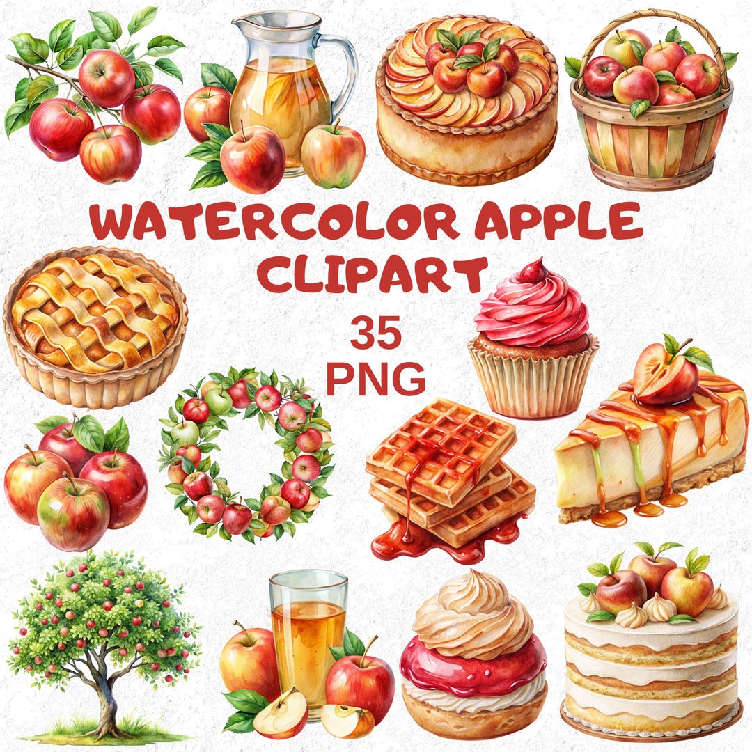 35 Watercolor Apples Clipart Bundle, Cute Food Graphics in PNG, Digital ...