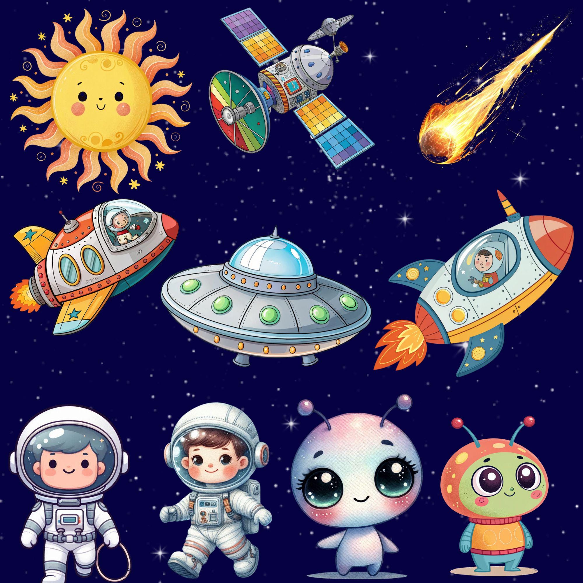 90 Cute Space Clipart Bundle, Watercolor Planets and Rockets, Astronaut ...
