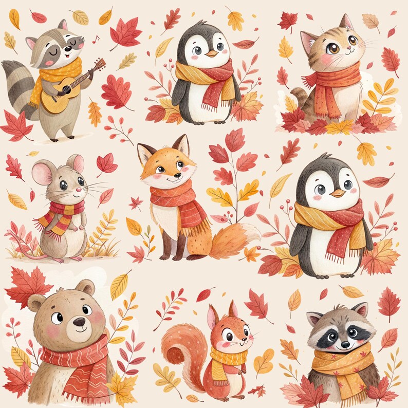 Fall Woodland Animal Clipart: Autumn Forest Nursery Decor (PNG Digital ...