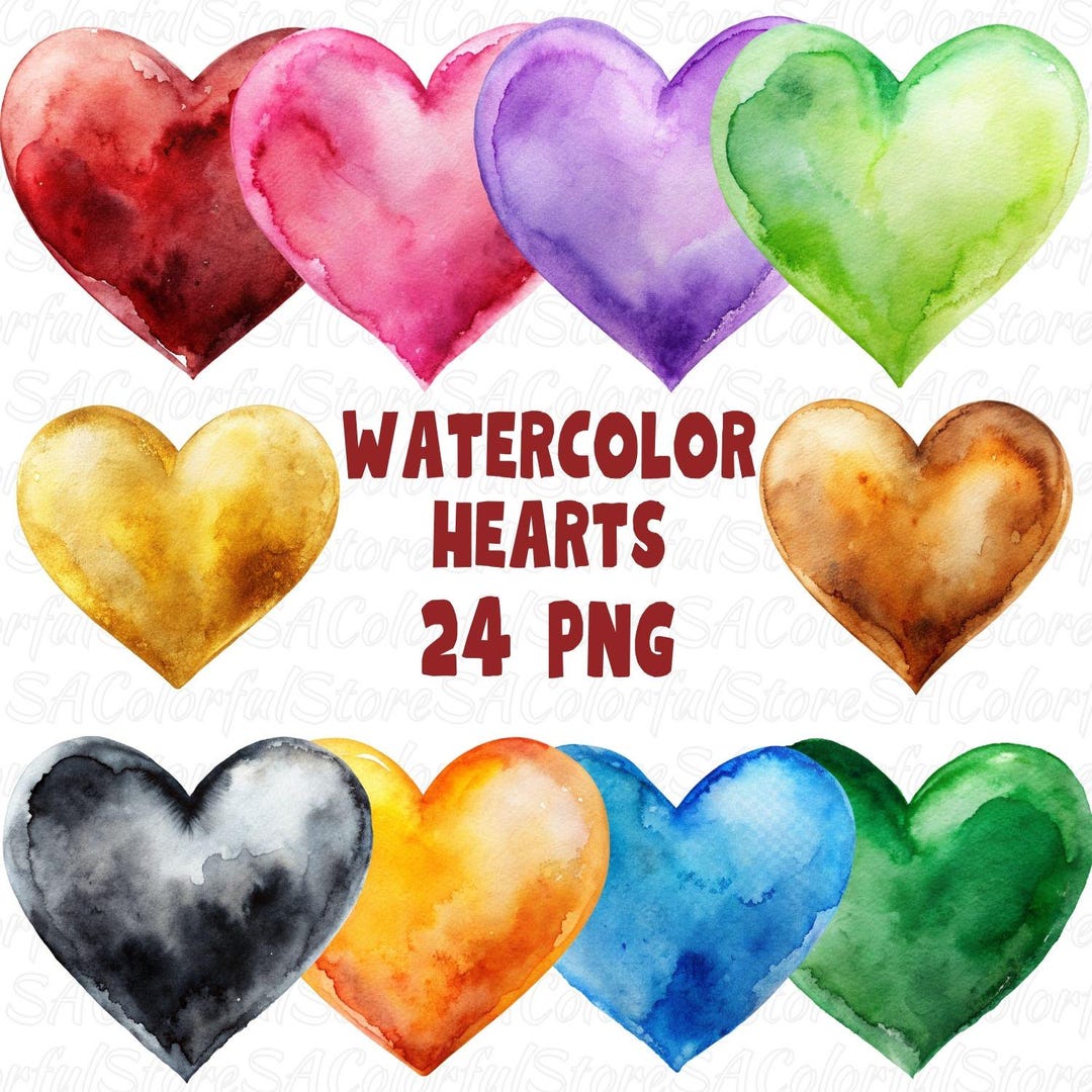Watercolor Pastel Hearts Clipart Bundle: Valentine's Day PNG Designs - Etsy