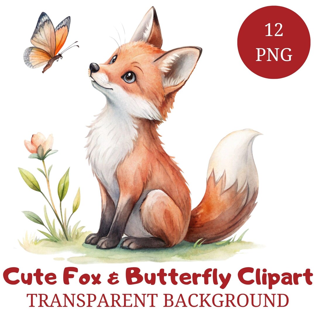 Fox and Butterfly Clipart Bundle, Cute Fox Baby Illustrations ...