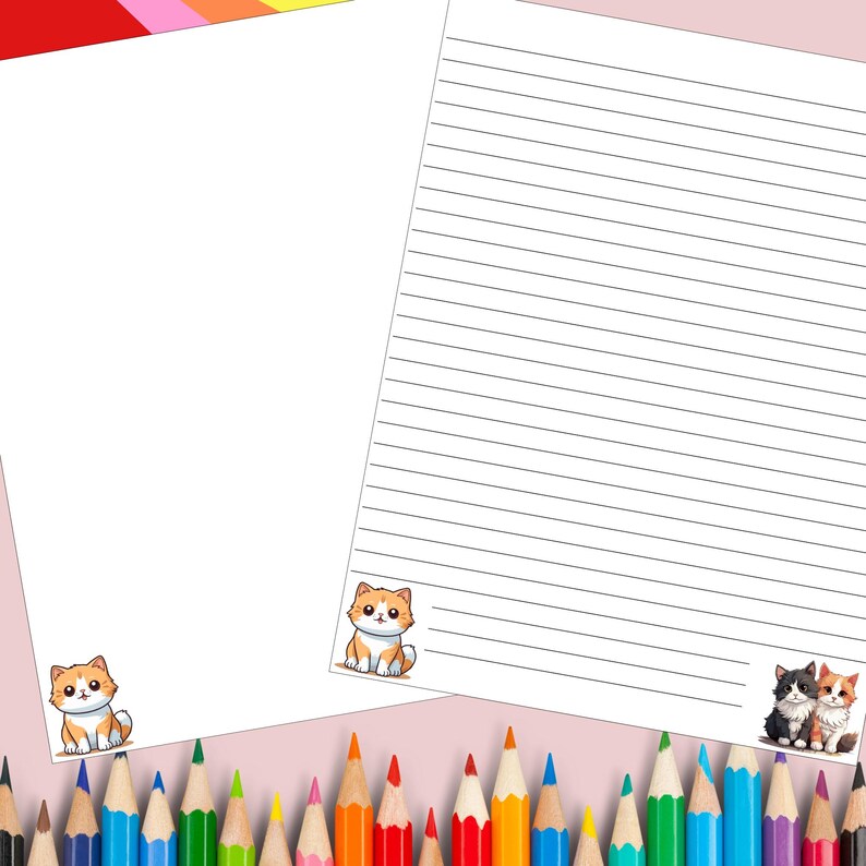Cat Stationery Bundle, Kids Printable Writing Paper (PDF A4/US Letter ...