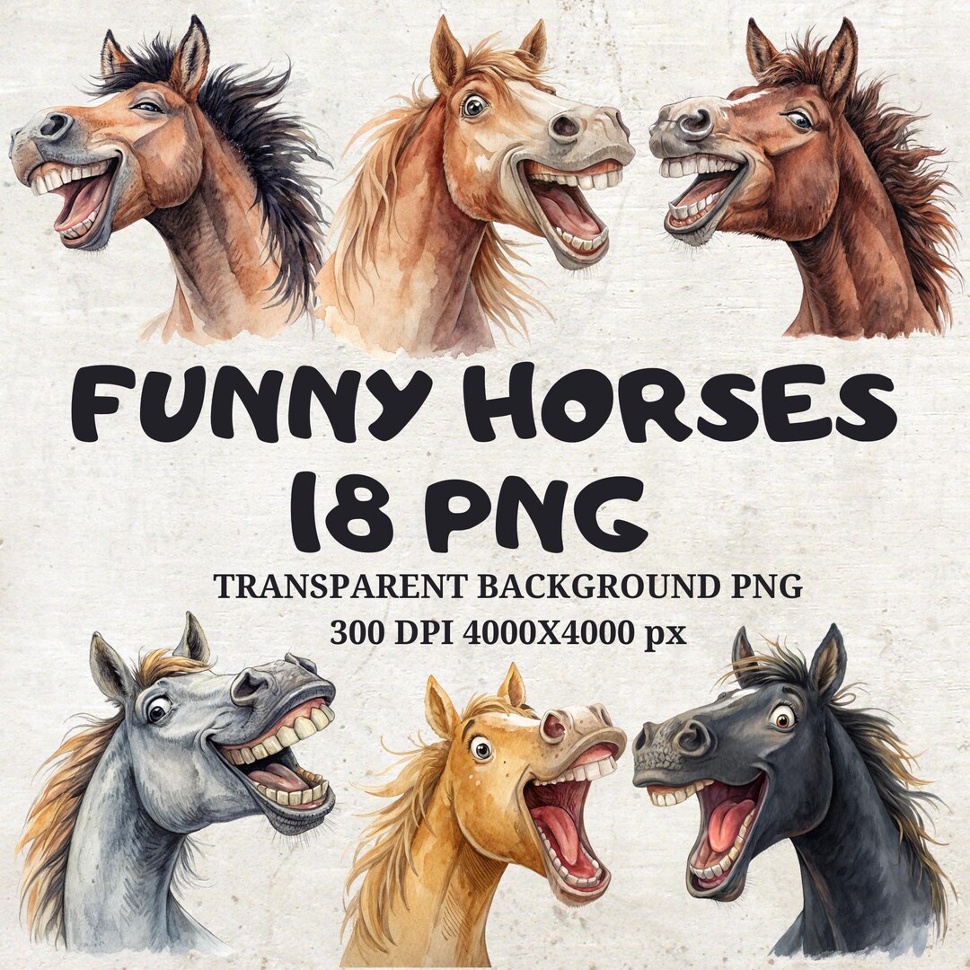 Funny Horse Clipart Bundle: Watercolor Foal Graphics (digital Download ...