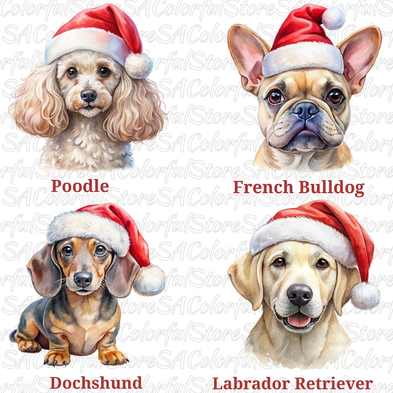 Christmas Dog Watercolor Clipart Bundle: Festive Holiday PNG ...