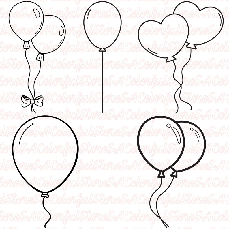 Balloons SVG and PNG Bundle, Balloon Outline Vector Balloon Silhouette ...