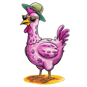 Watercolor Funky Chickens Clipart Bundle: Retro Cartoon PNG (digital ...