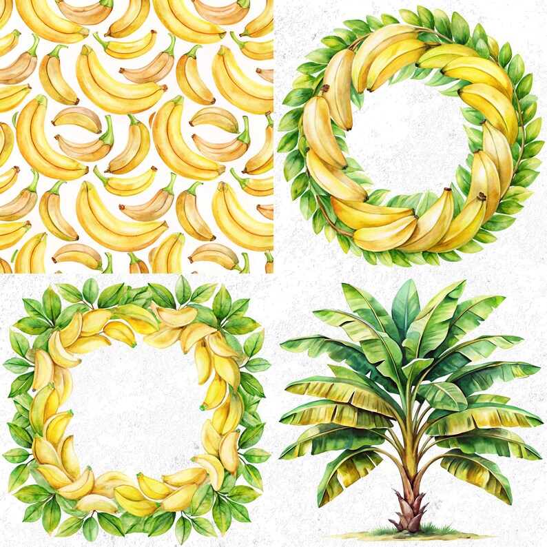 Watercolor Banana Clipart Bundle: 28 PNG Food Illustrations (digital ...