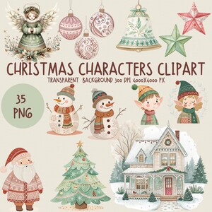35 Cute Christmas Characters Clipart Boho Christmas Clip Art Bundle ...