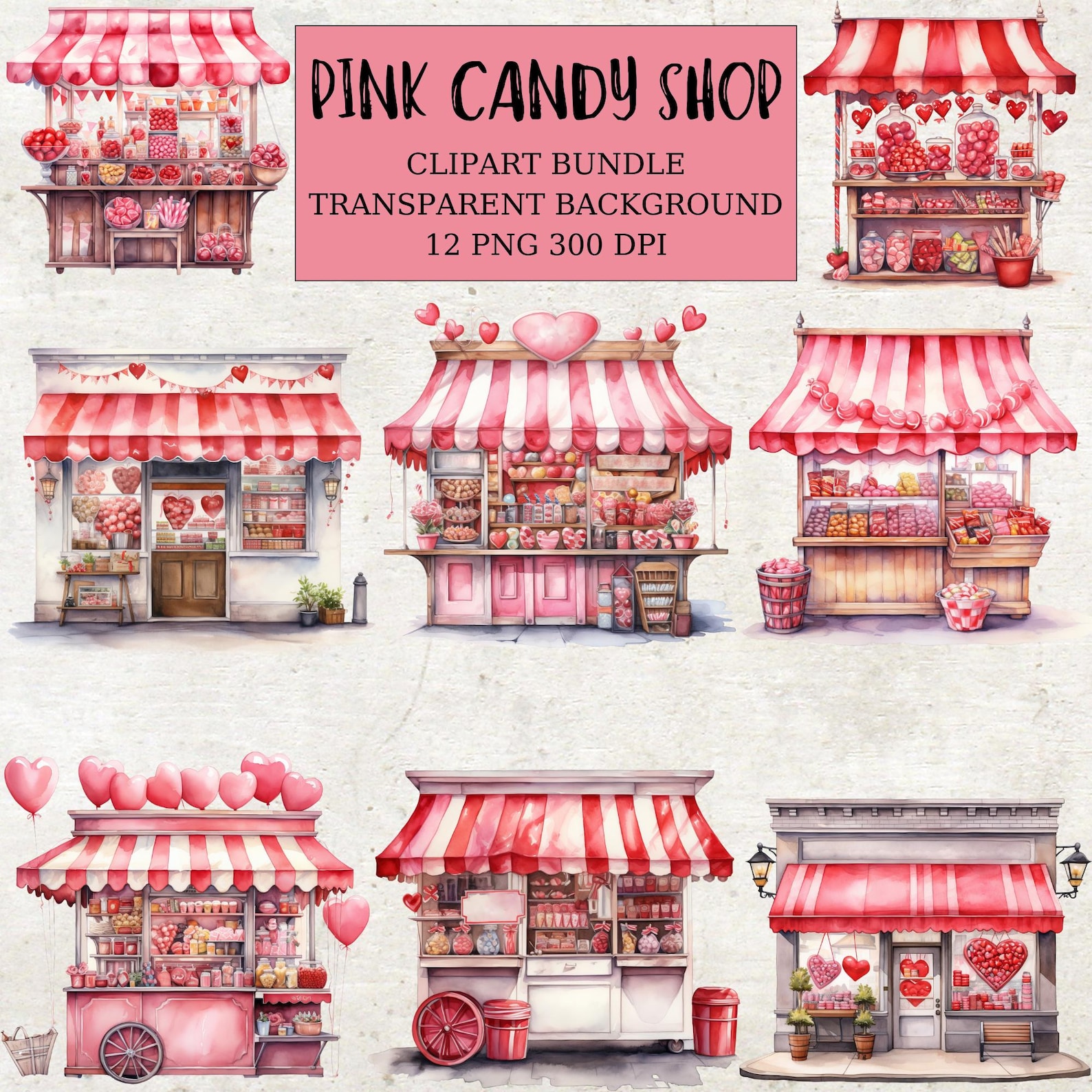 12 Cute Candy Shop Clipart, Valentines Candy Shop Clipart Bundle, Cute ...
