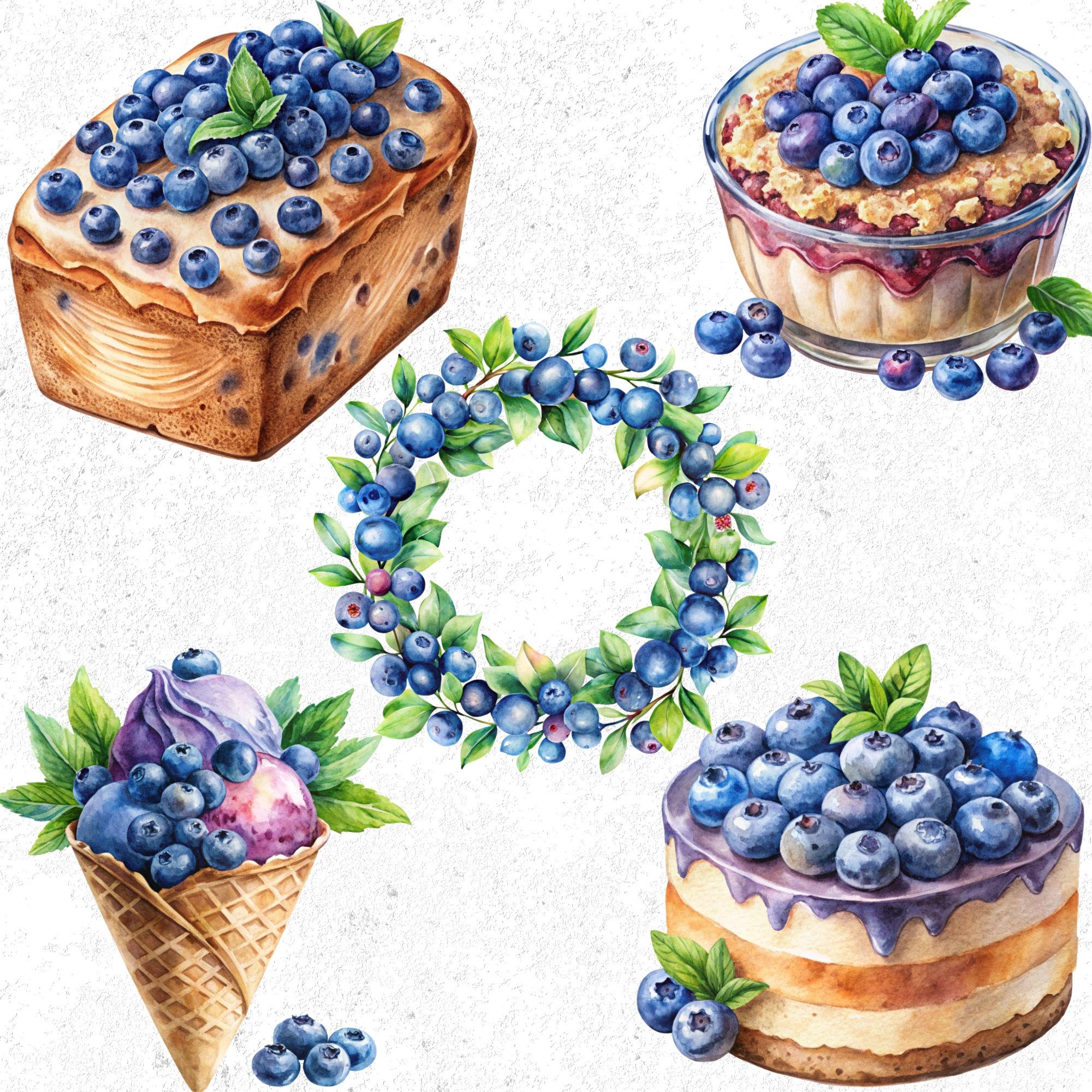 Watercolor Blueberry Clipart Bundle: Hand-painted Food Graphics (PNG ...