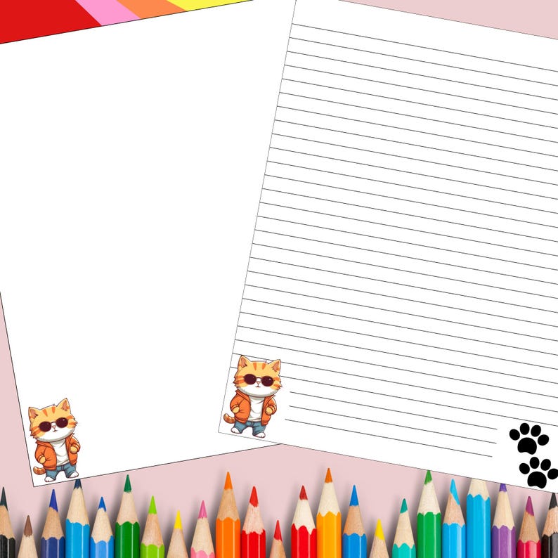 20 Cat Printable Stationery, Goodnotes Template, Printable Kitten ...