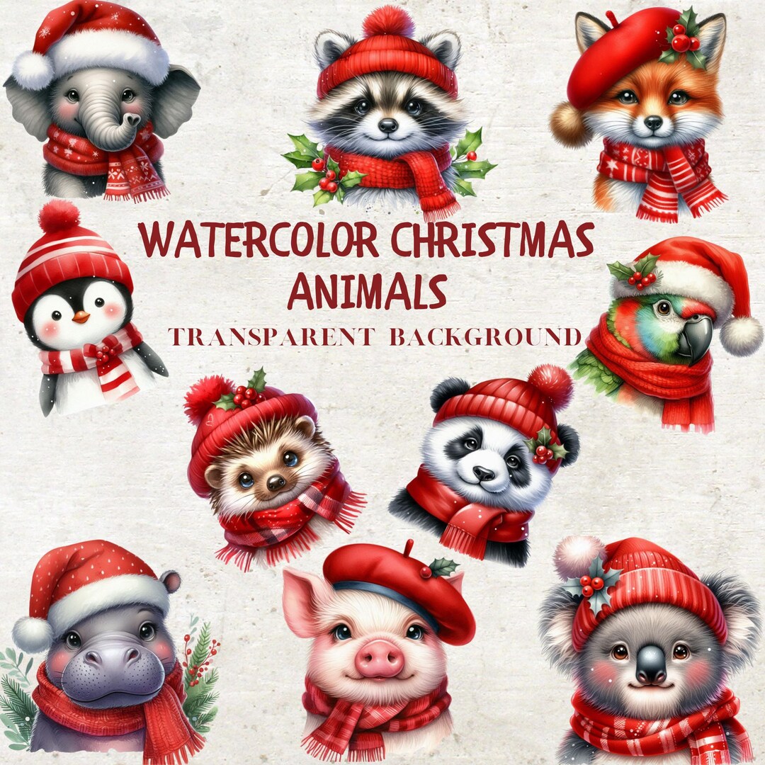 22 Christmas Animal Clipart Bundle: Watercolor Woodland PNG (digital ...