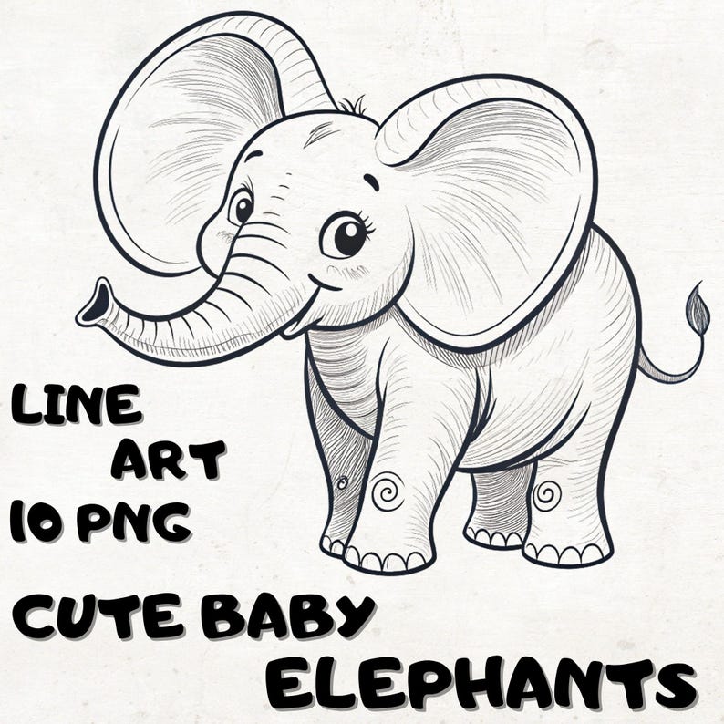 Elephant Line Art PNG Bundle, Nursery Decor (digital Download - Etsy