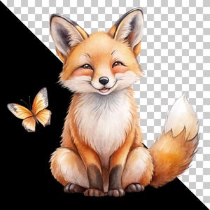 Fox and Butterfly Clipart Bundle, Cute Fox Baby Illustrations ...