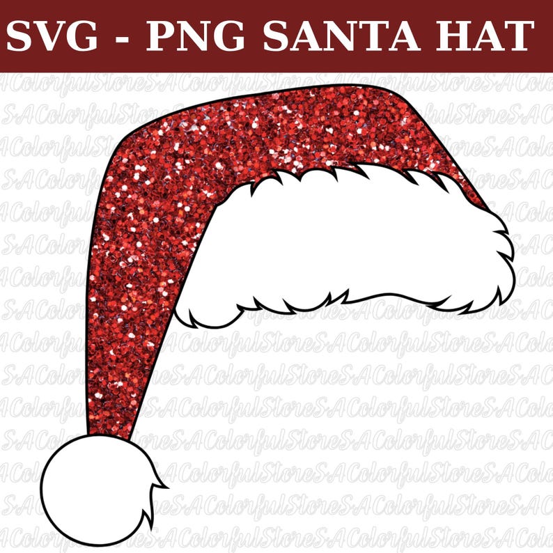 Red Glitter Santa Hat SVG and PNG, Christmas Layered Cut File (digital ...