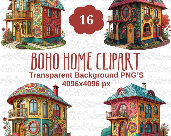 Watercolor Boho House Clipart, Rustic Cozy Boho Decor Clipart Bundle ...