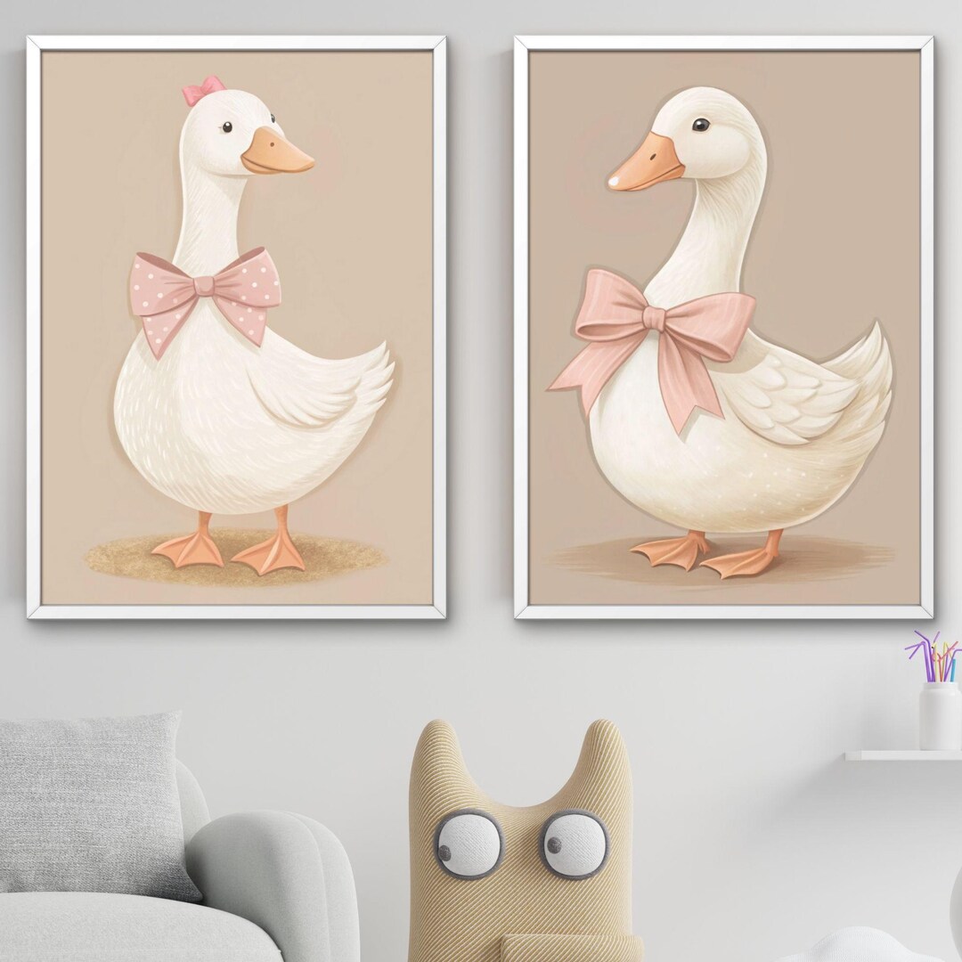 Silly Goose Wall Art Cute Goose Poster Beige Nursery Decor Farm Animal ...