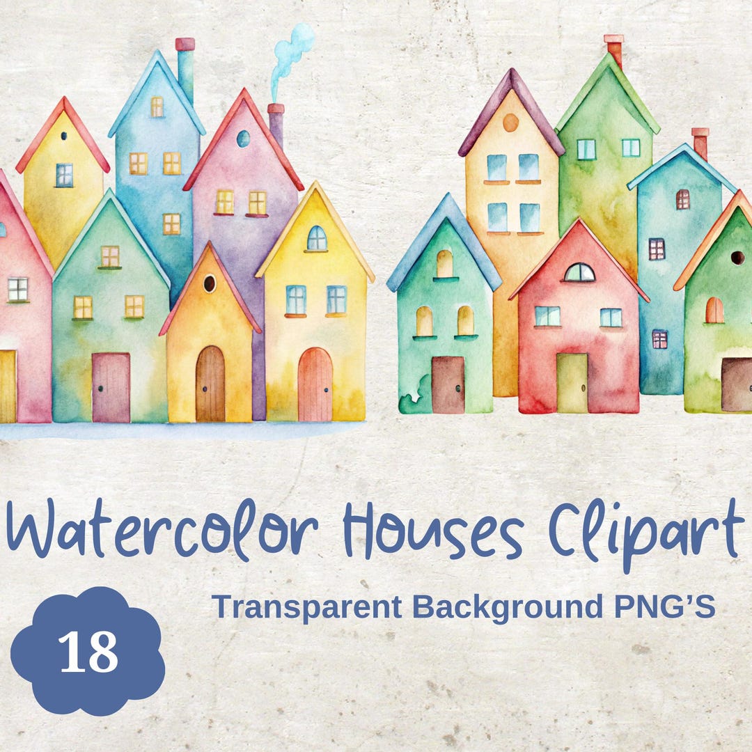 18 Watercolor Houses Clipart Set Printable Watercolor Clipart Paper ...