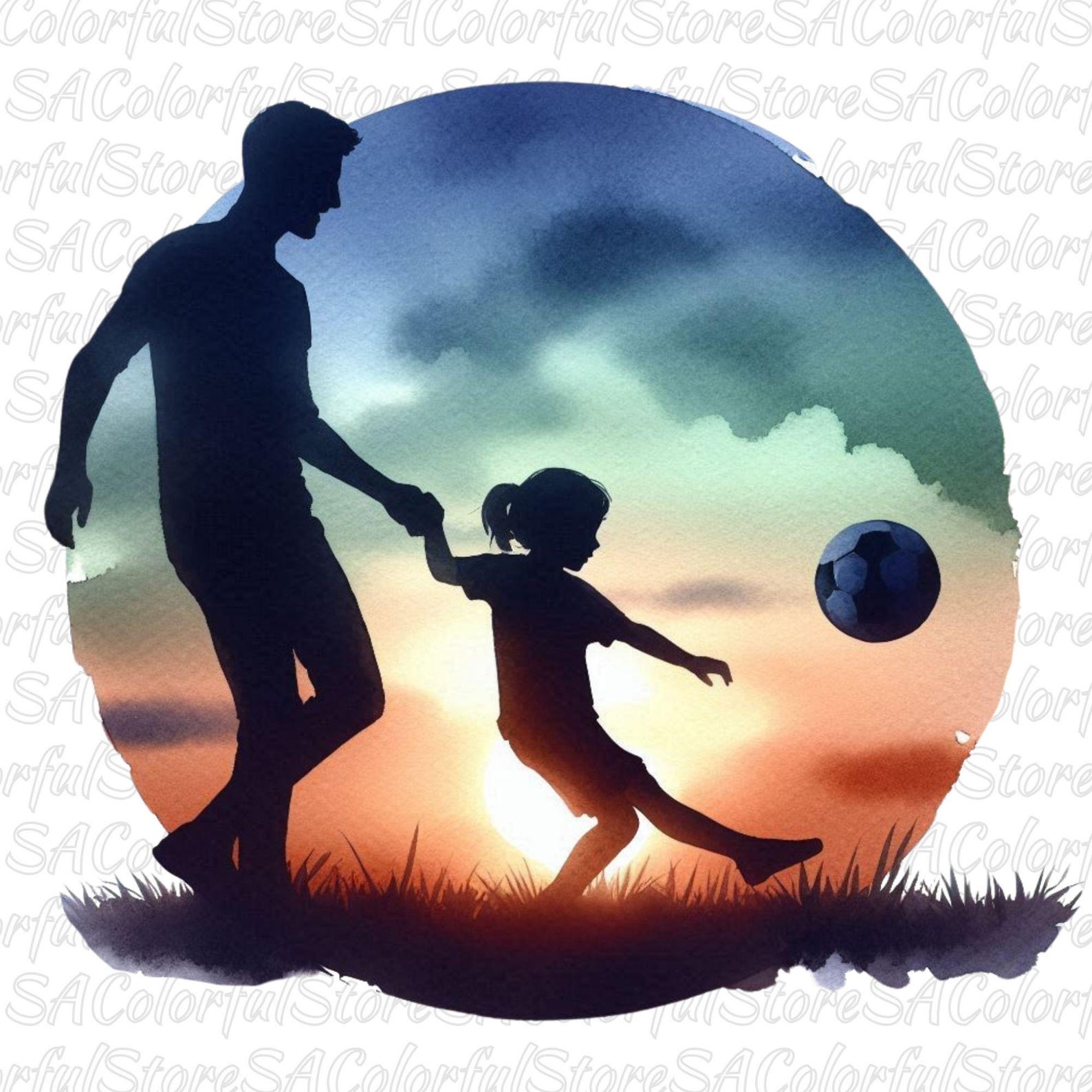 Watercolor Father's Day Clipart: Silhouette PNG Bundle (digital ...