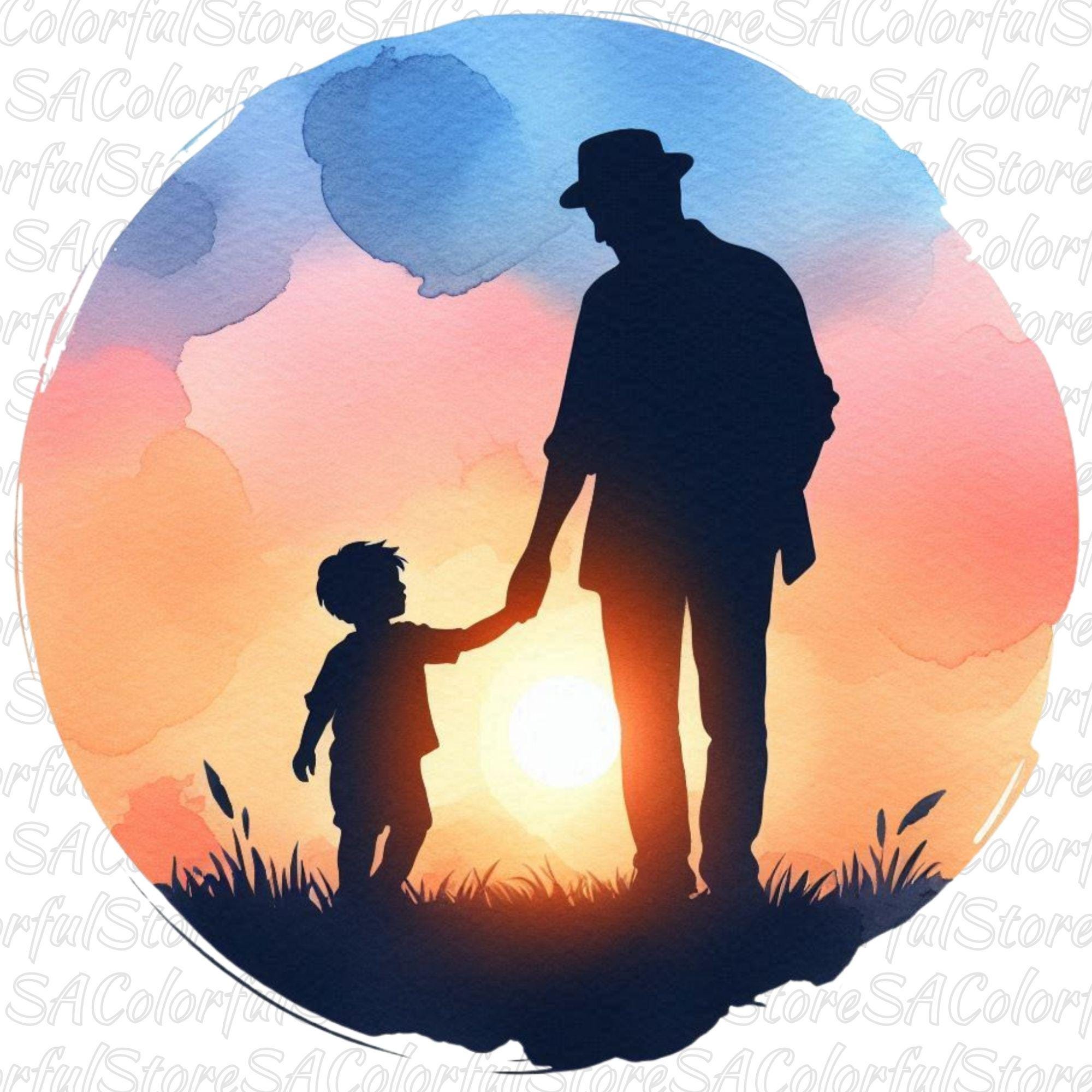 Father's Day Watercolor Clipart: Dad and Son Silhouettes (PNG Digital ...