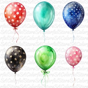 Watercolor Balloons Clipart PNG: Birthday Party Decorations (30 PNG ...