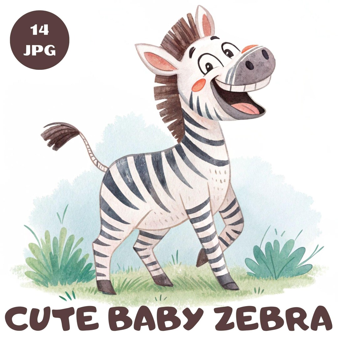Watercolor Baby Zebra Clipart Bundle: Safari Nursery Art (JPG Digital ...