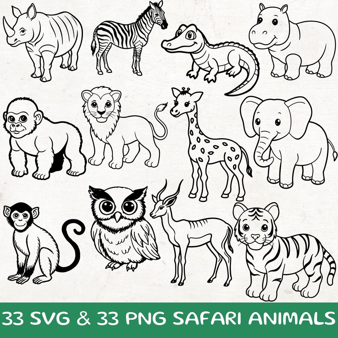 Safari Animals SVG PNG Bundle, Jungle Nursery Clipart - Etsy