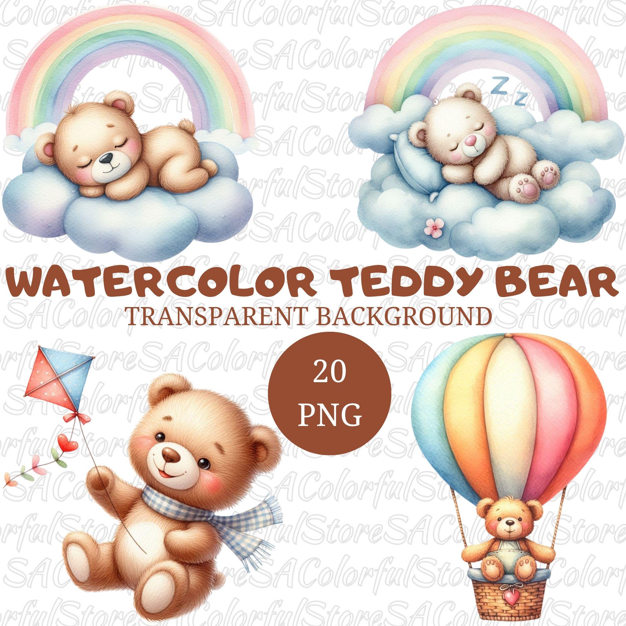 Watercolor Teddy Bear Clipart: Baby Shower Nursery Art (PNG Digital ...