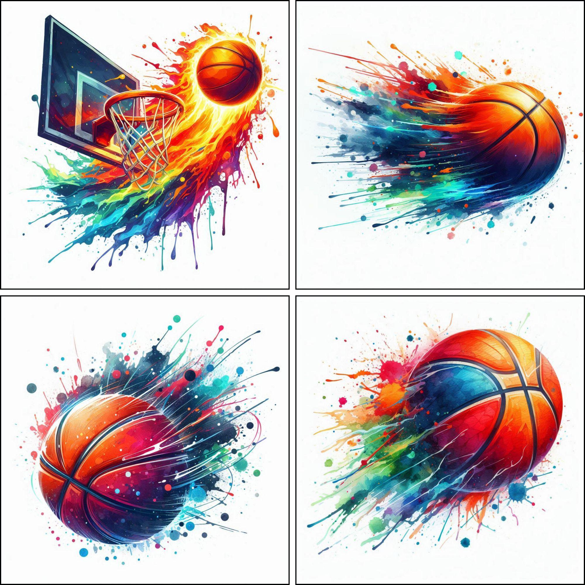 Watercolor Basketball Clipart Bundle: Dynamic Sports Art (digital ...