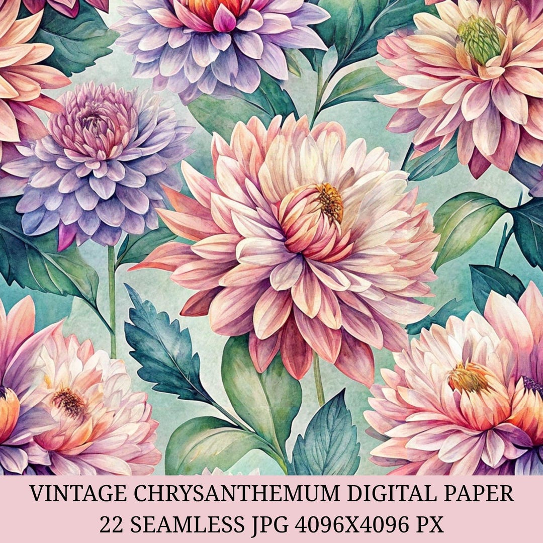 Watercolor Chrysanthemum Digital Seamless: Floral Pattern (JPG Download ...