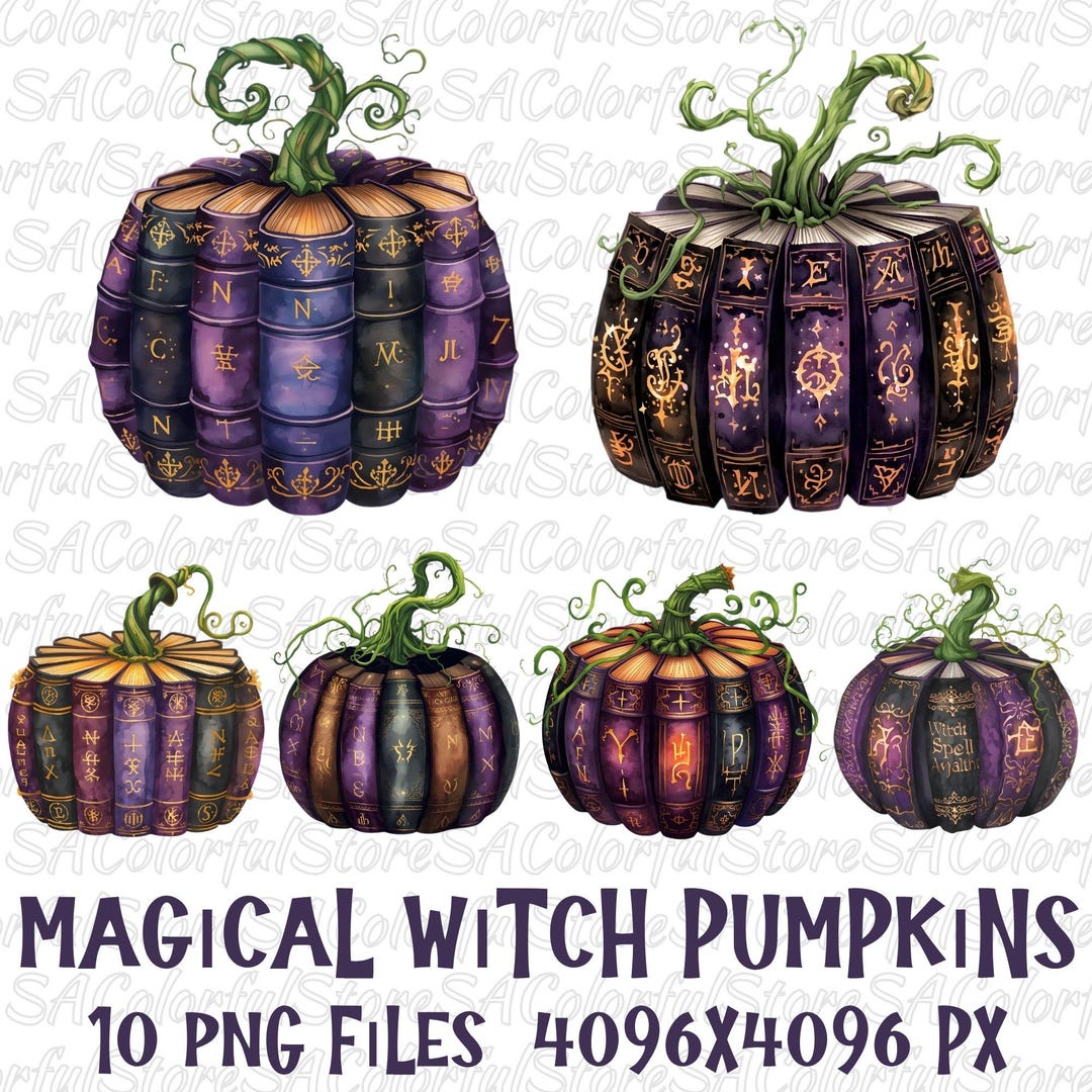 Magical Witch Pumpkin Clipart Set, Halloween Spell Book Pumpkins ...