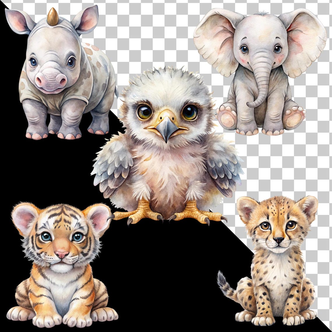 10 Watercolor Safari Animals Clipart: Jungle Nursery Art (PNG, Digital ...