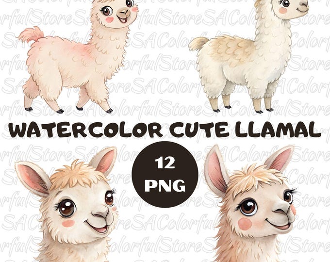 Watercolor Llamas Clipart, Nursery Decor, PNG, Mexico, Alpaca ...