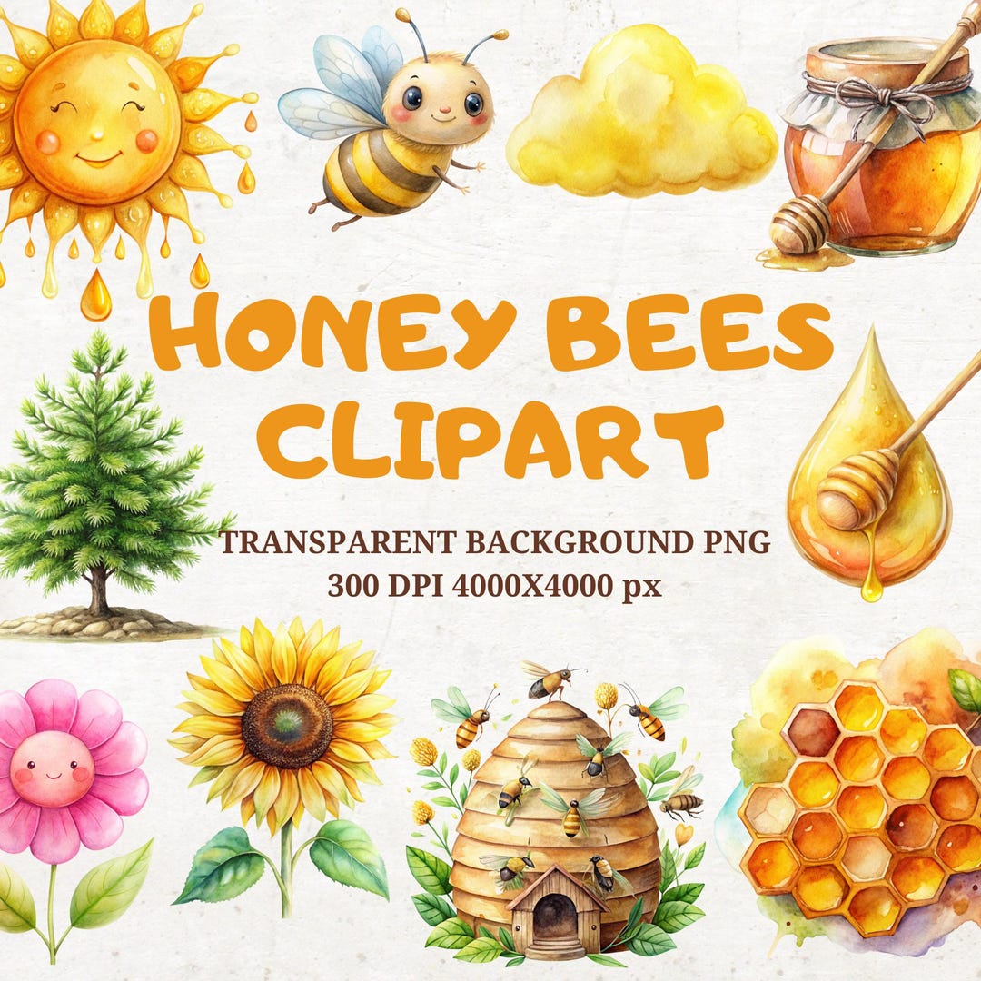 Watercolor Honey Bee Clipart Bundle, Bumblebee Nursery Art (PNG) - Etsy ...