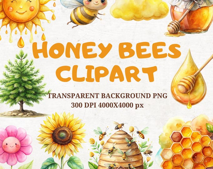 25 Honigbienen Aquarell Clipart PNG, Bienenstock Waben Illustrationen ...
