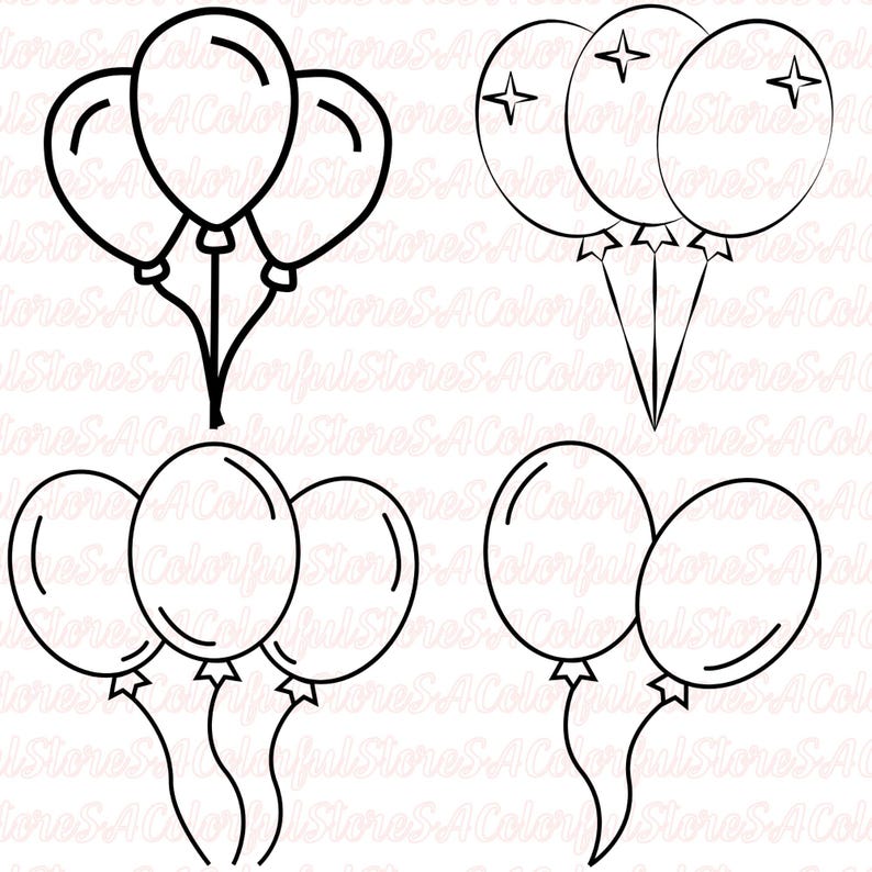 Balloons SVG and PNG Bundle, Balloon Outline Vector Balloon Silhouette ...