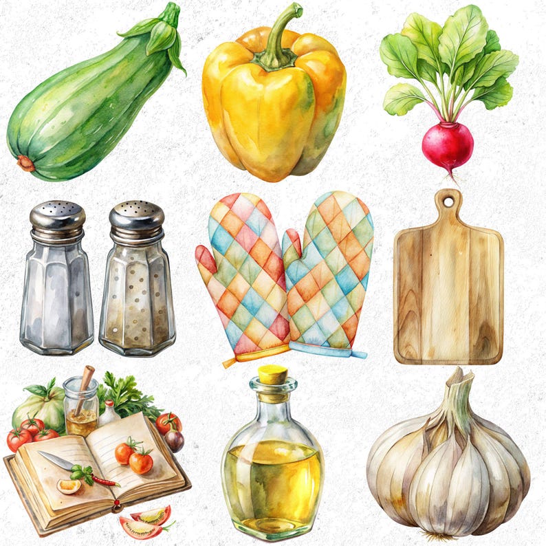 Watercolor Cooking Clipart Bundle: Kitchen Food Graphics (digital ...