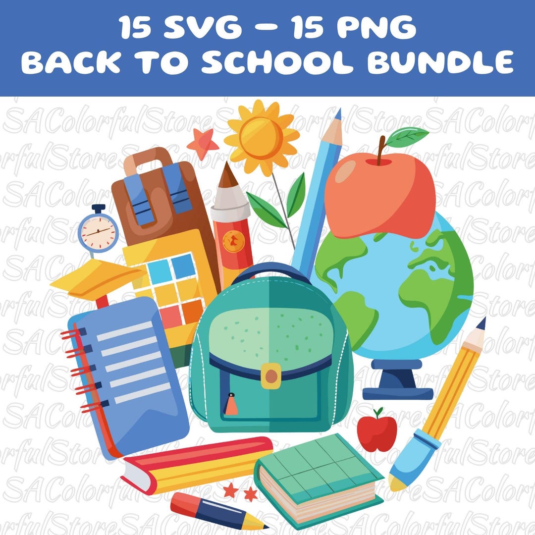School Clipart Bundle, Back to School PNG SVG, Commercial Use - Etsy
