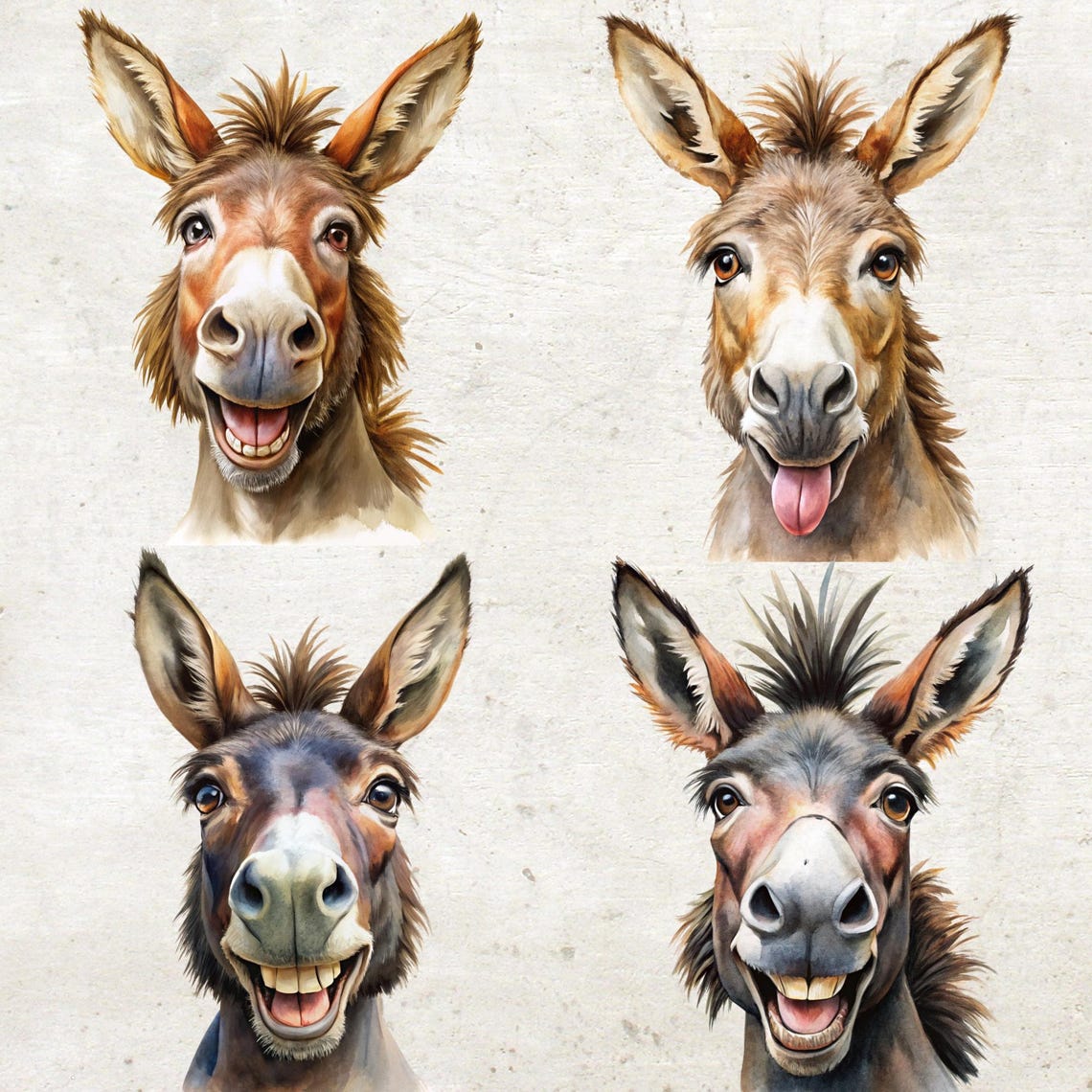 20 Funny and Crazy Donkey Clipart Bundle Foal Graphic Funny Donkey Face ...