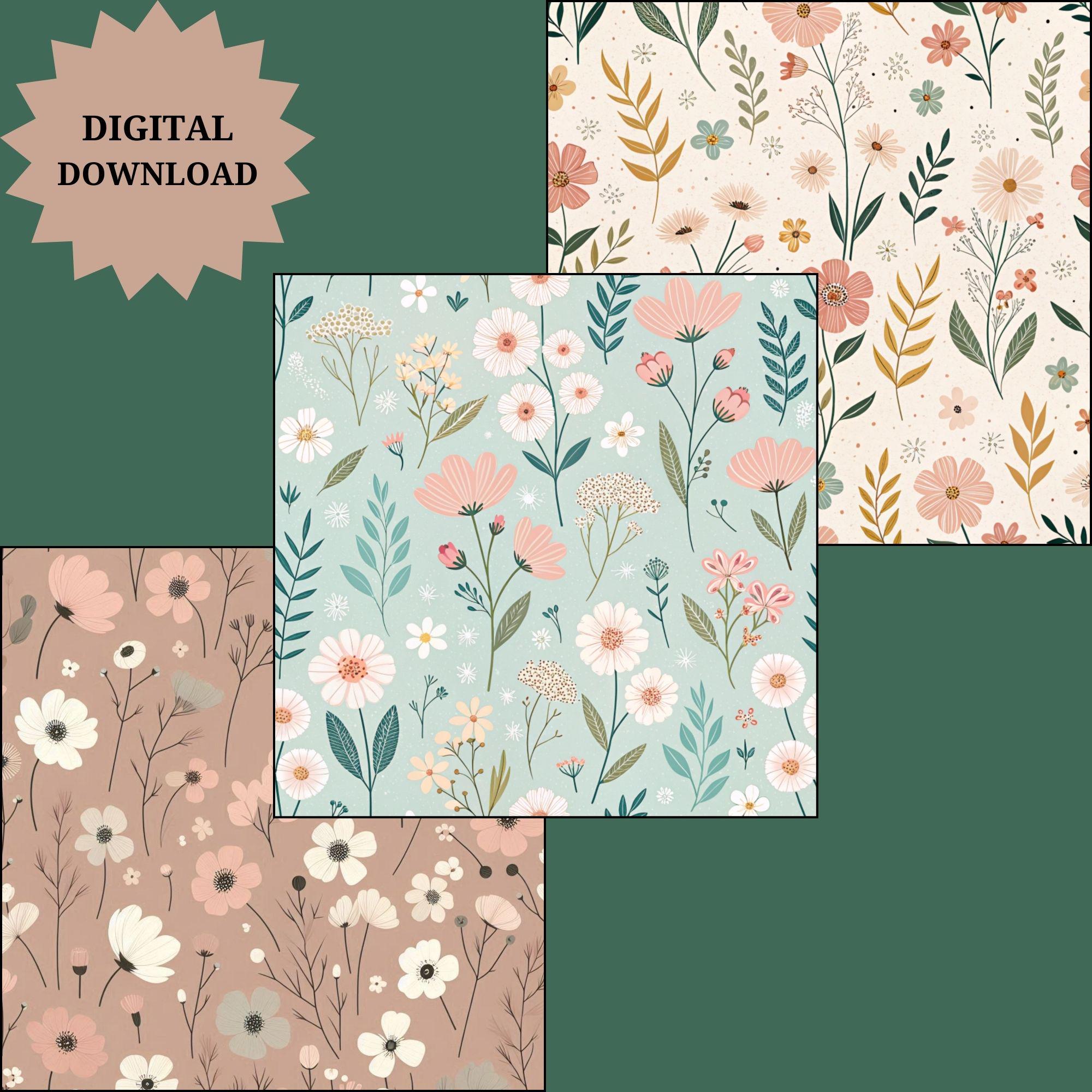 Boho Floral Digital Paper: Spring Flower Patterns (JPG Printable) - Etsy