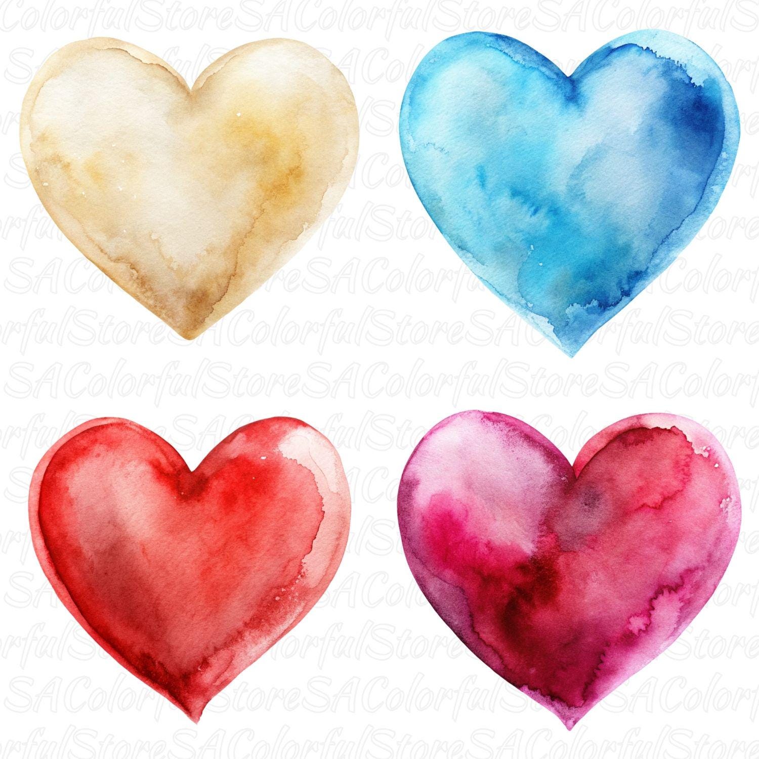 Watercolor Pastel Hearts Clipart Bundle: Valentine's Day PNG Designs - Etsy