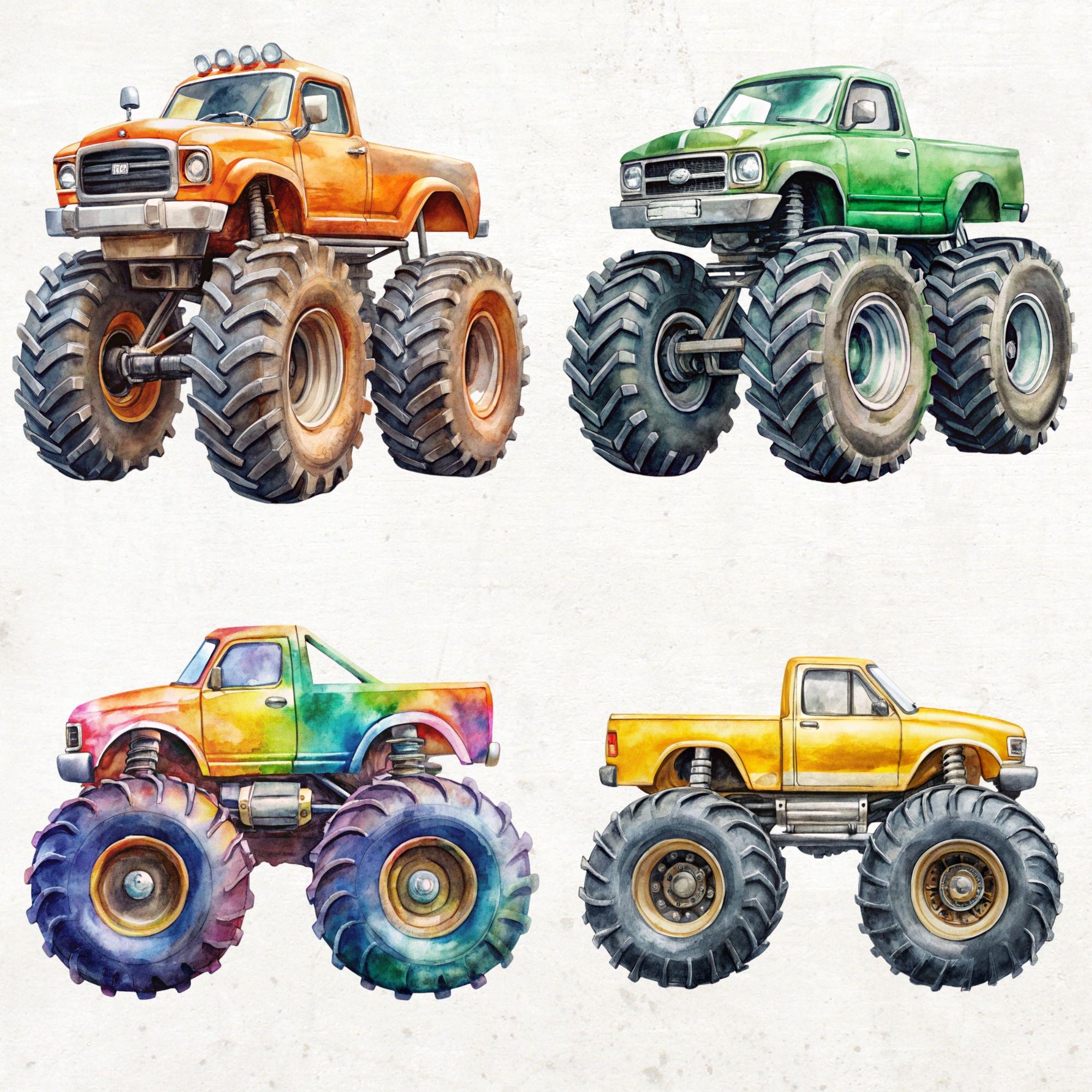 Watercolor Monster Truck Clipart Bundle: Nursery Decor PNG Files ...