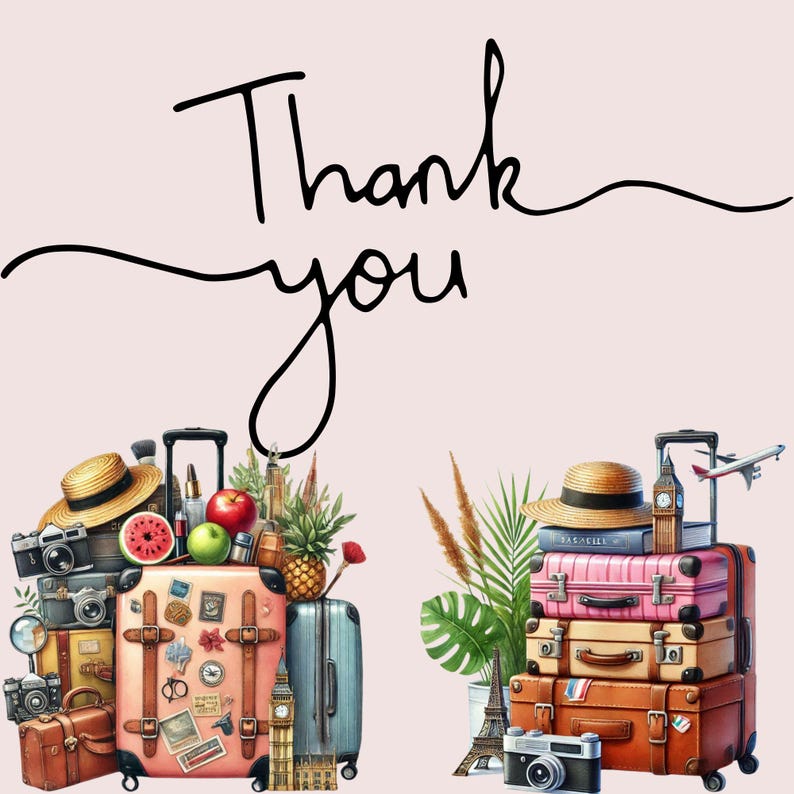 68 Watercolor Travel Clipart Vacation Elements, Luggages Plane Air ...