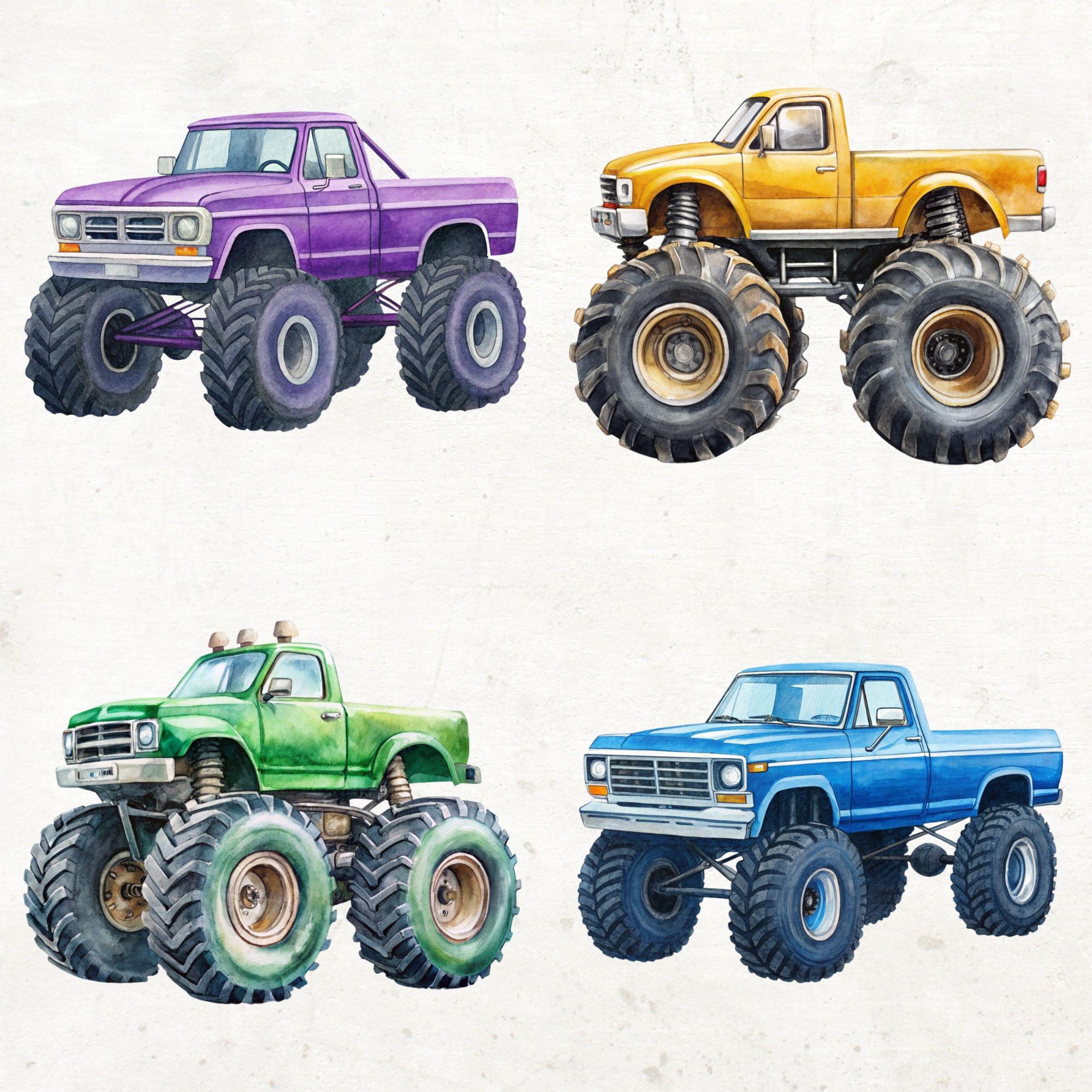 23 Watercolor Monster Truck Clipart PNG Files, Trucks Clipart, off Road ...