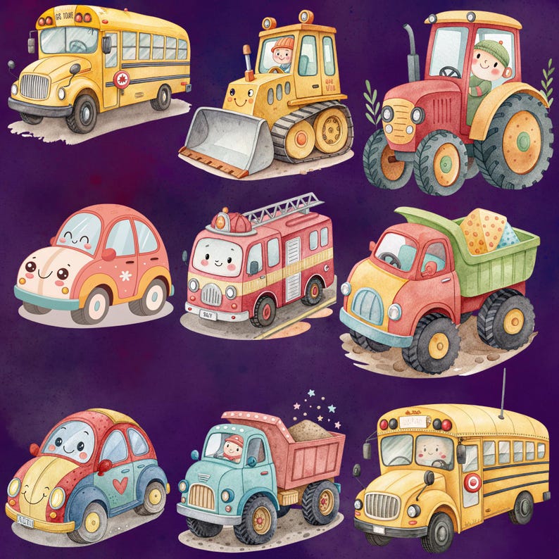 25 Watercolor Vehicle Clipart, Cute Vehicle Clipart, Transport Clipart ...