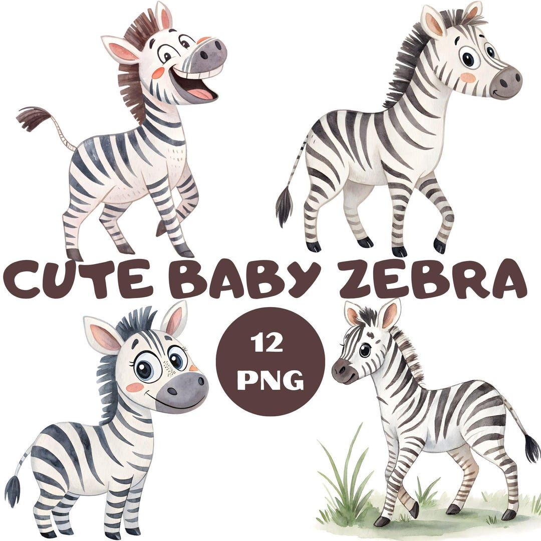 Watercolor Baby Zebra Clipart Bundle: Safari Nursery Decor (PNG Digital ...