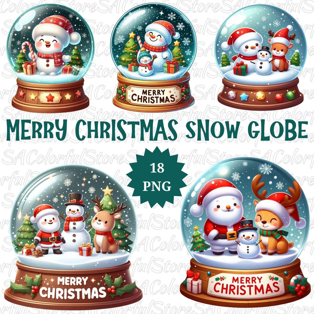 18 Christmas Snow Globes PNG Bundle, Watercolor Snow Globes Clipart ...