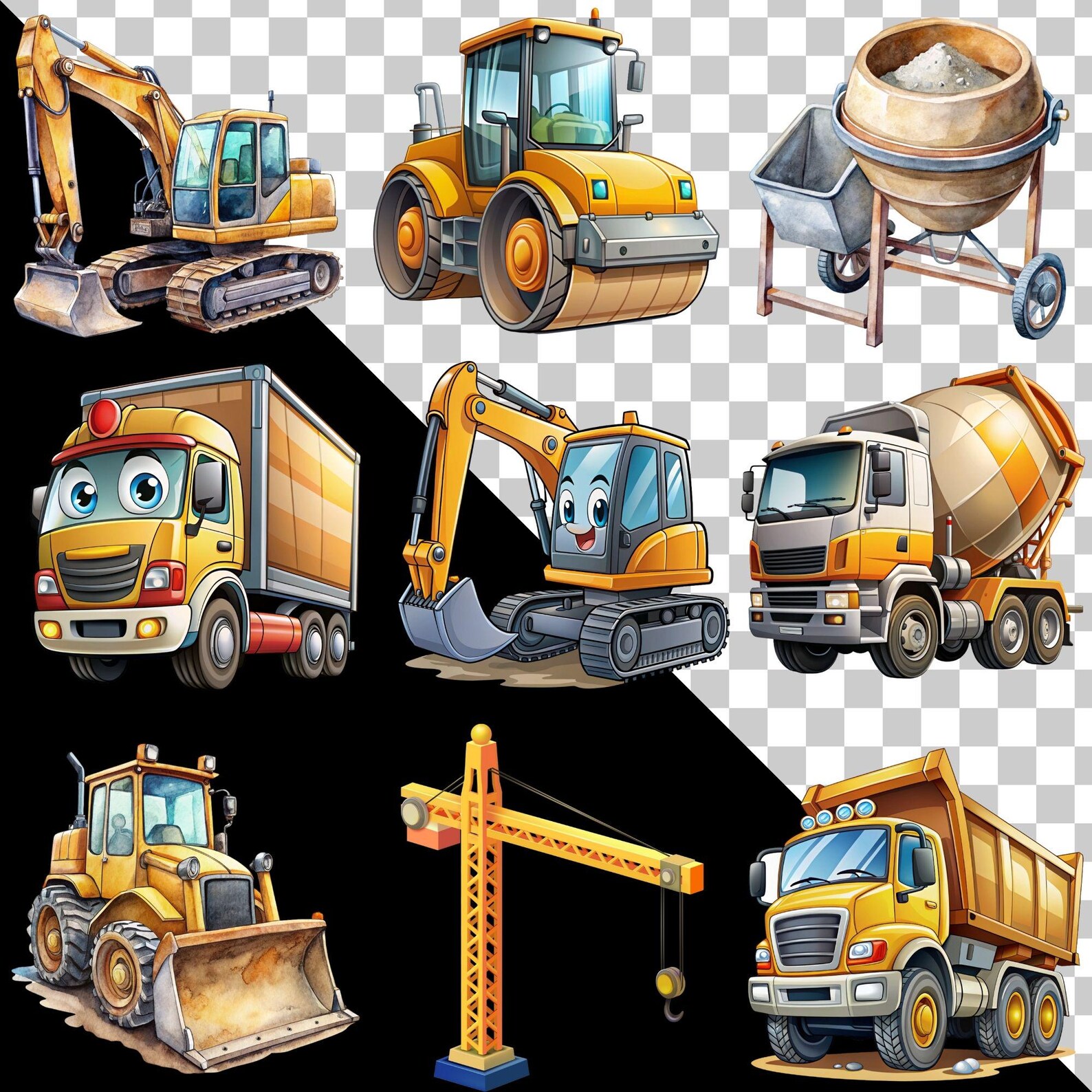 44 Watercolor Construction Clipart, Construction Clipart PNG Vehicles ...