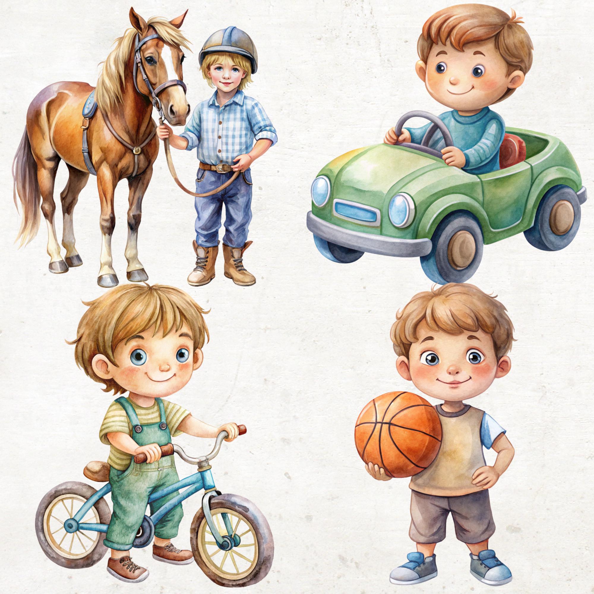 Watercolor Boys Clipart, Nursery Art (PNG - Etsy